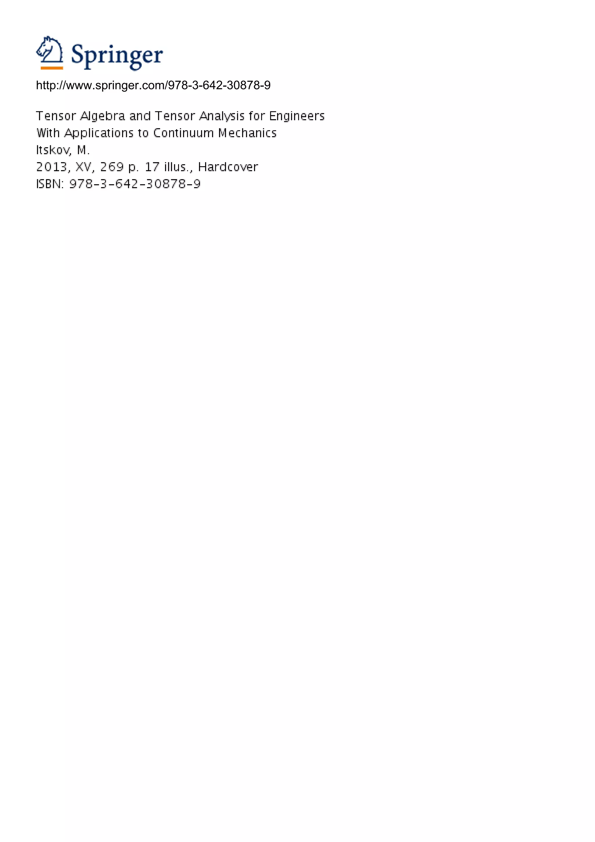 Tensor Algebra And Tensor Analysis For Engineers Pdf Physics Science