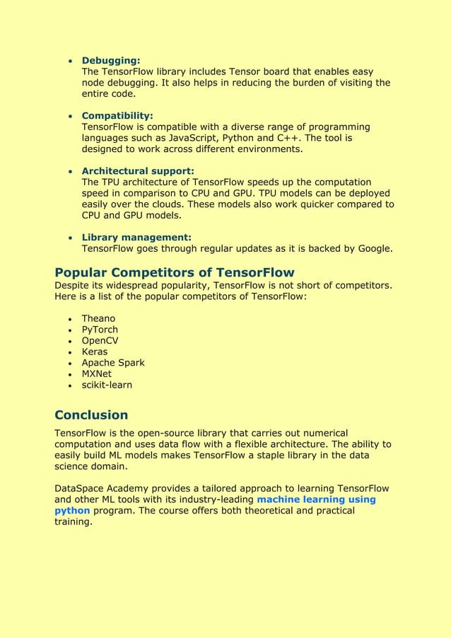 Tensorflow Overview Features And Advantages Pdf