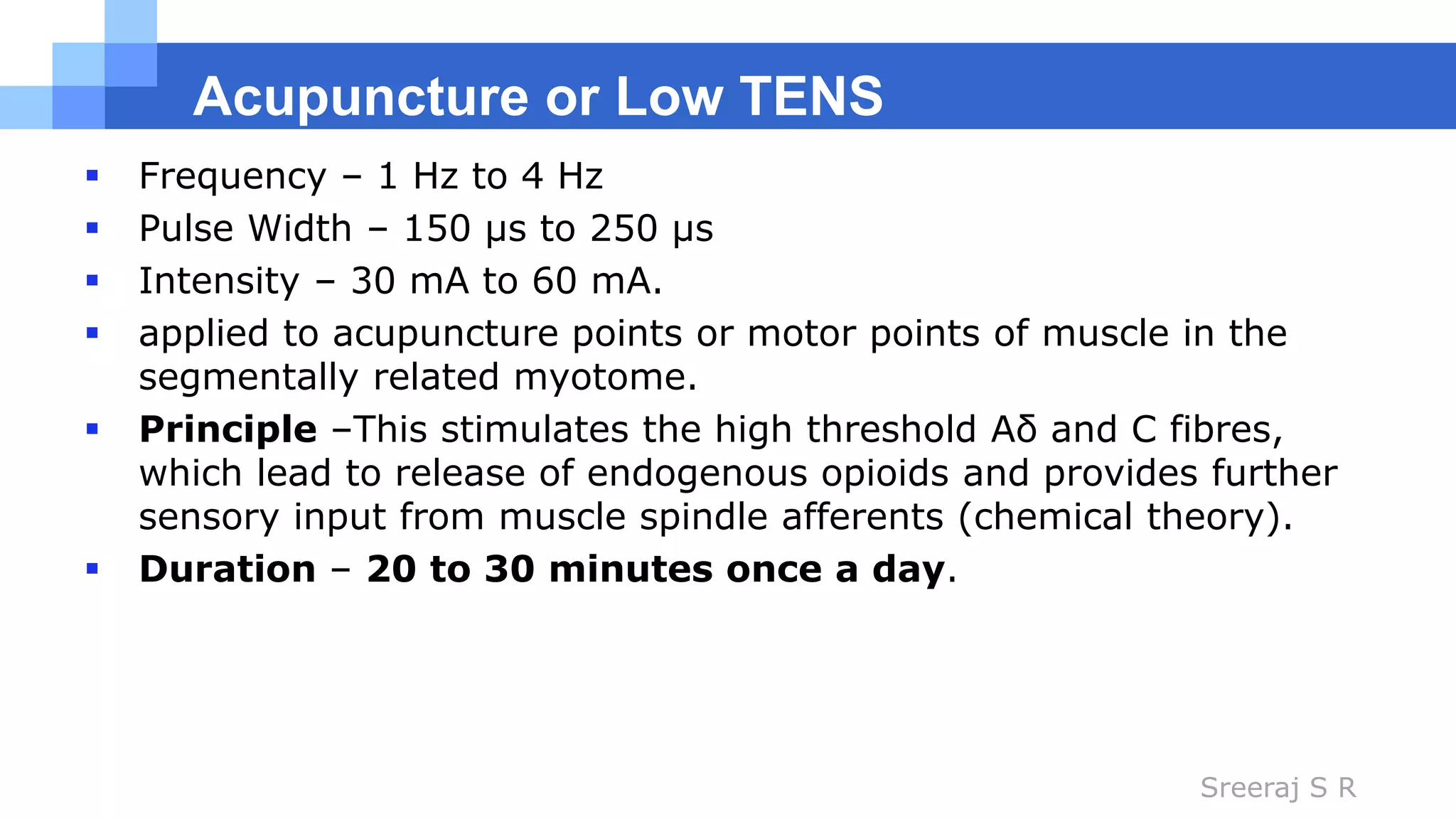 Transcutaneous Electrical Nerve Stimulation (TENS) SRS | PPTX