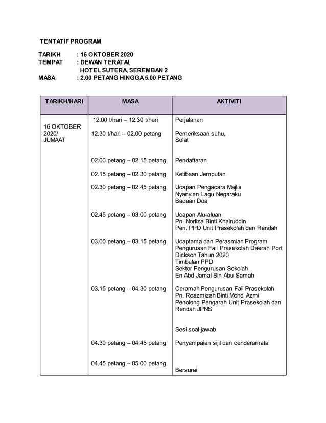 Tentatif program | DOCX