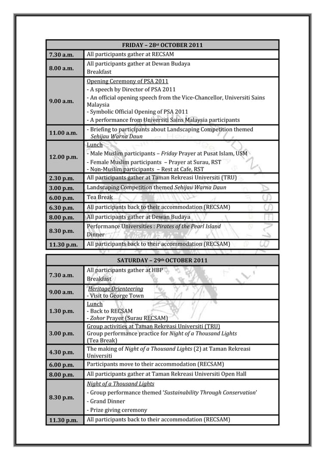 PSA Programme Tentative | PDF