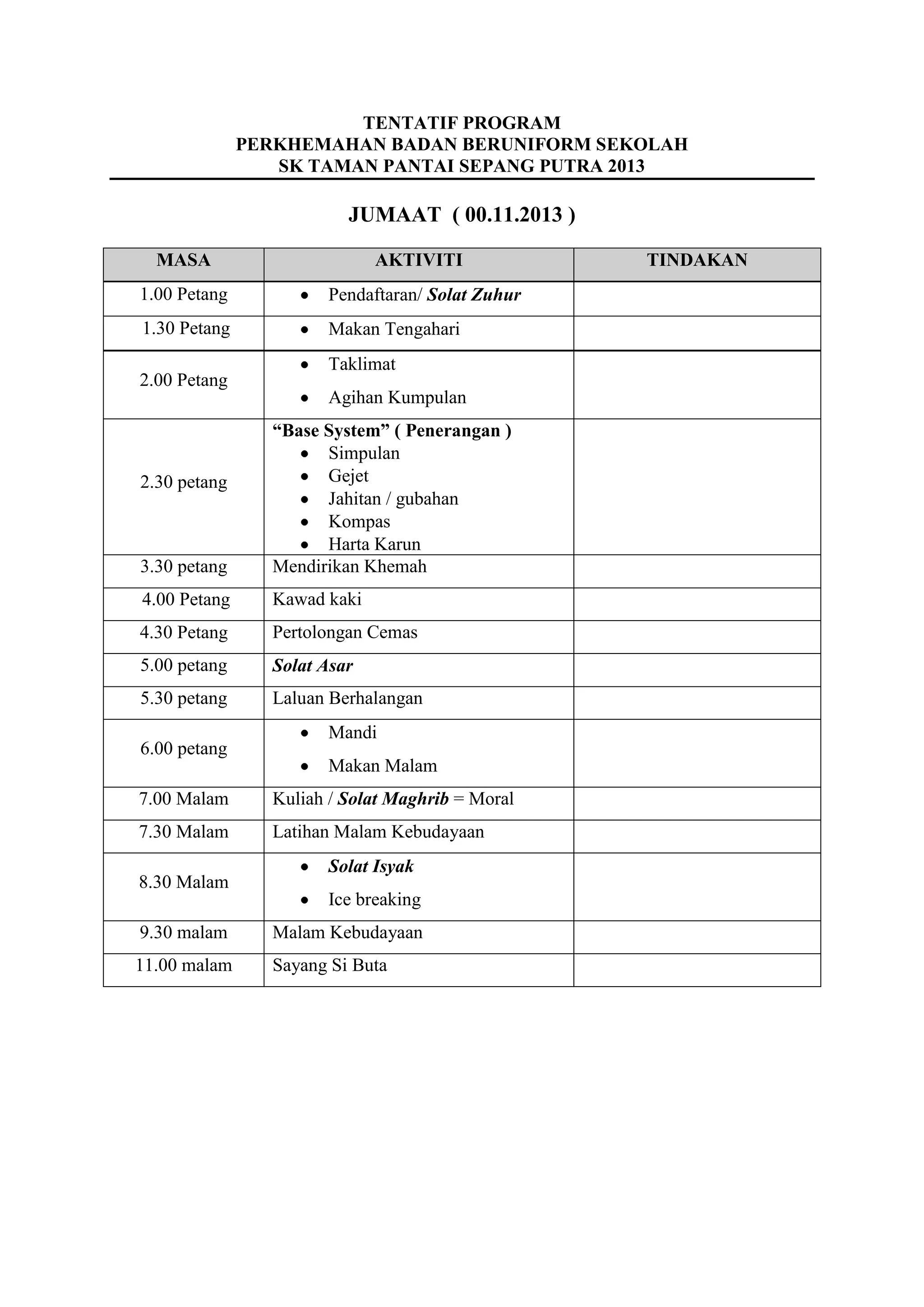 Tentatif program unit beruniform 2013 | DOCX