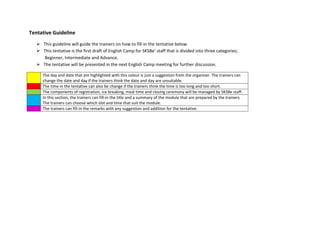 Tentative Guideline EIC 2018 for english in camp | DOCX