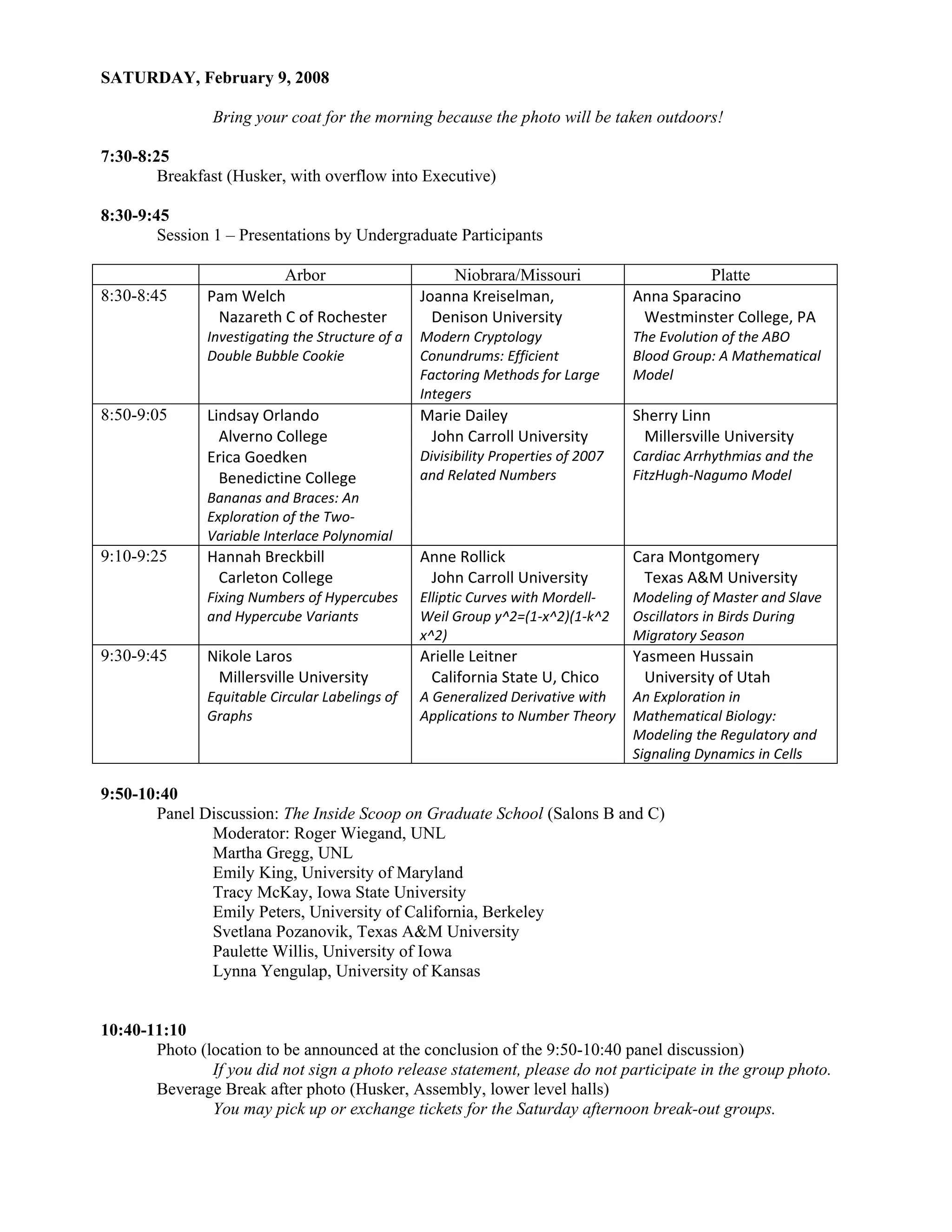 Tenth Annual Nebraska Conference for Undergraduate Women in Mathematics ...