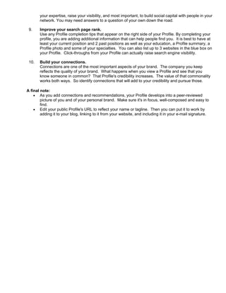 Ten Tips On Building A Strong Profile | PDF | Social Networking | Internet