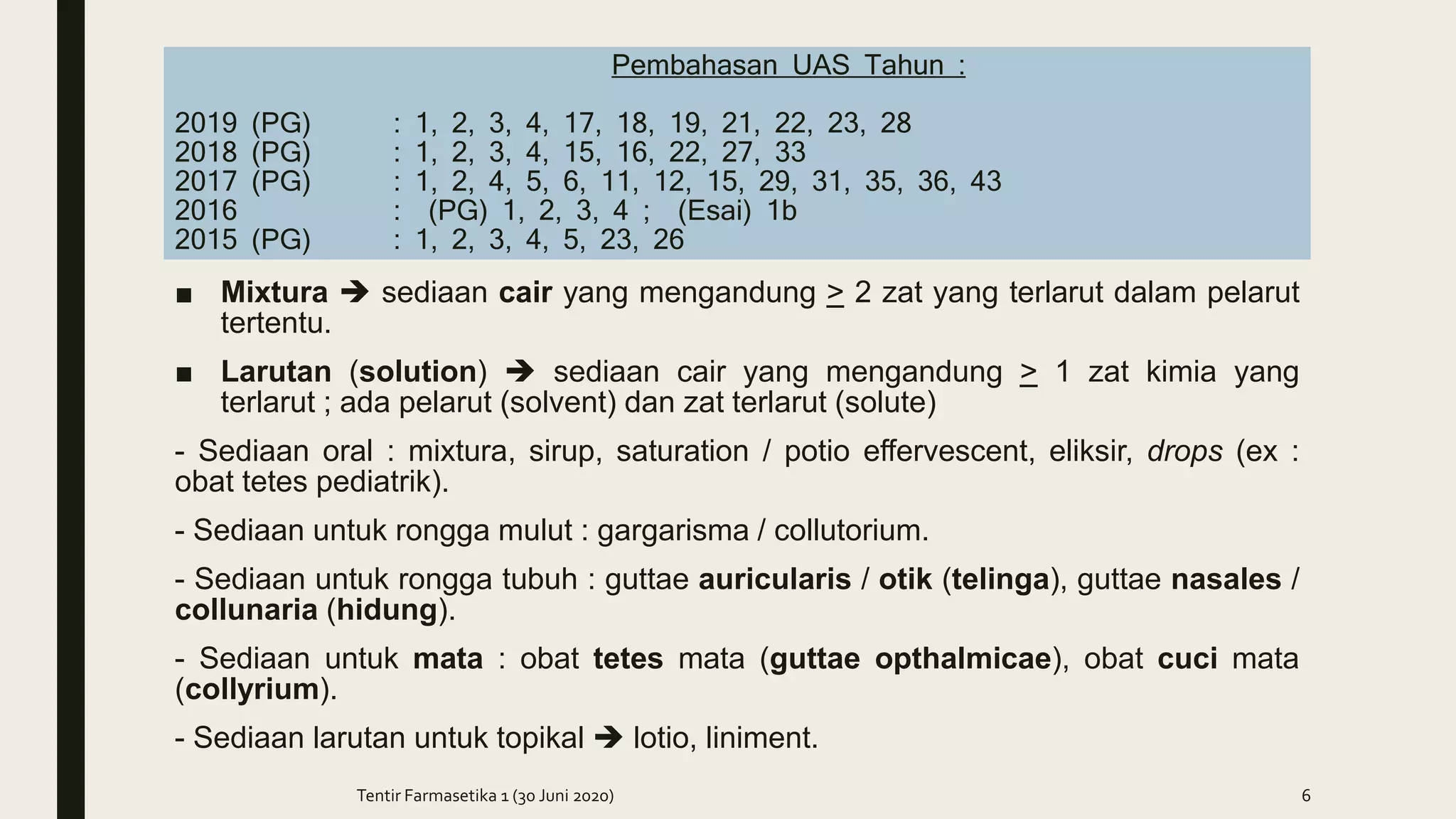 Rangkuman dan Pembahasan Contoh Soal Farmasetika Dasar | PPTX