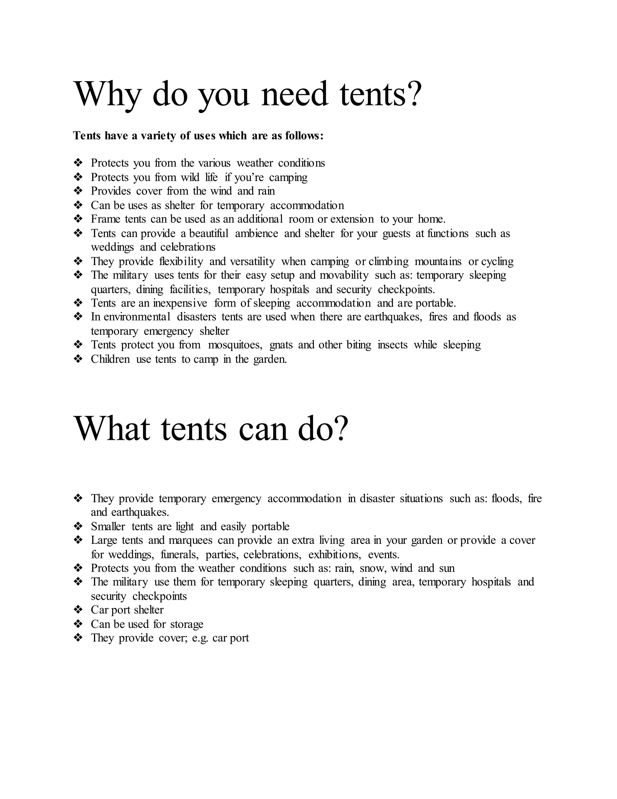 Why do you need tents? | DOCX