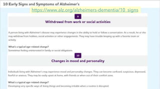 Ten Warning Signs of Alzheimer's Disease and Dementia | PPT