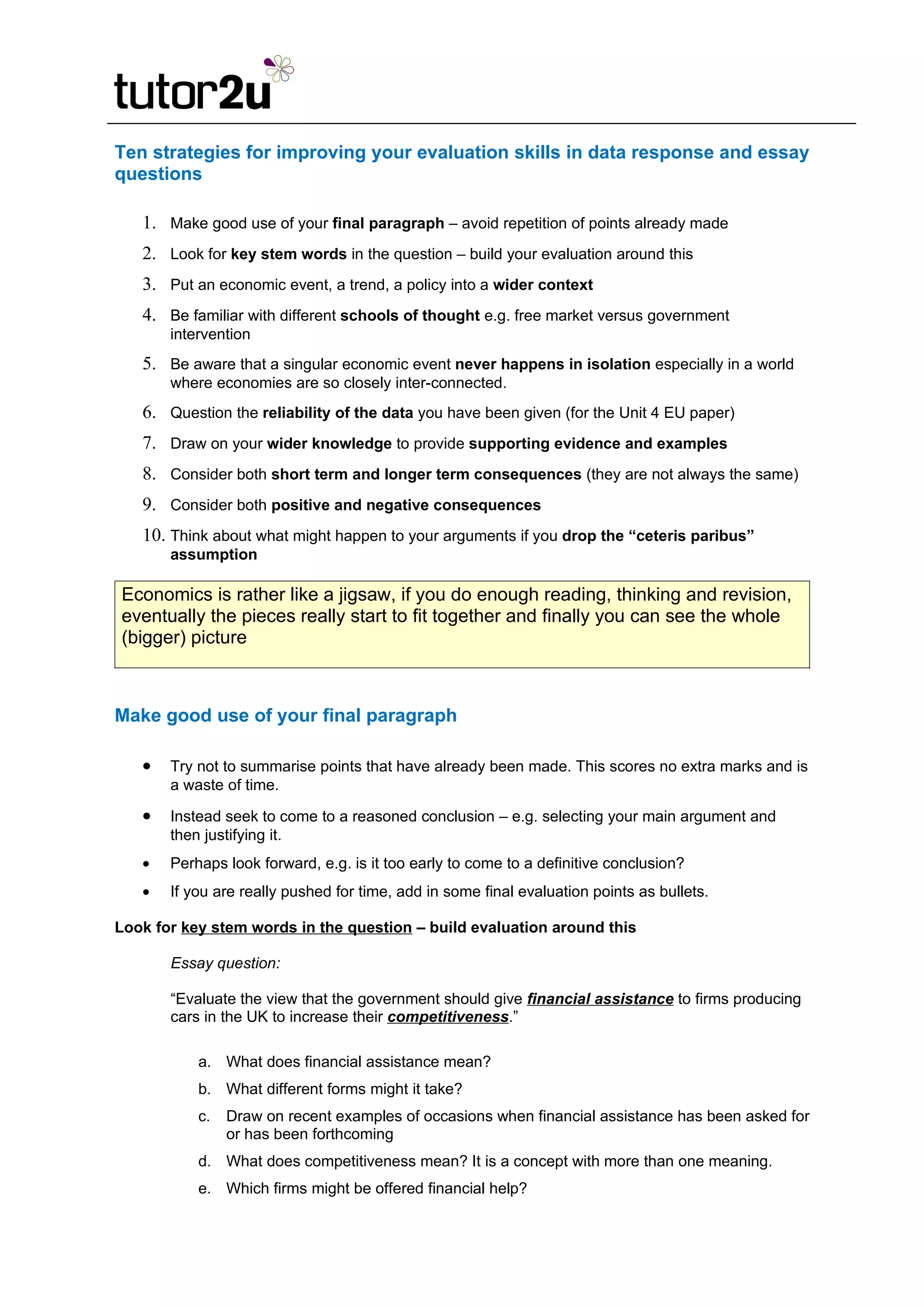 Ten ways to improve your evaluation skills and marks for as & a2 ...