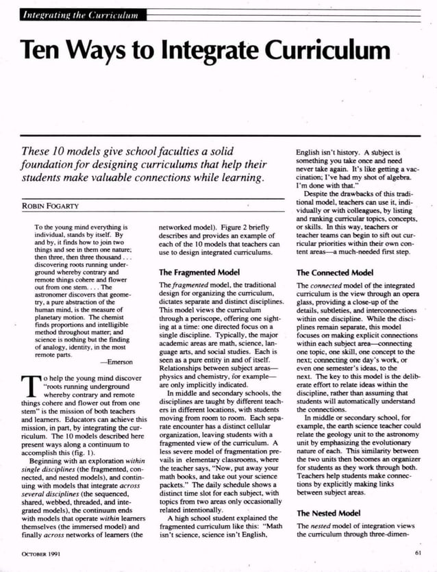 Ten ways to integrate curriculum (fogarty) | PDF | Education