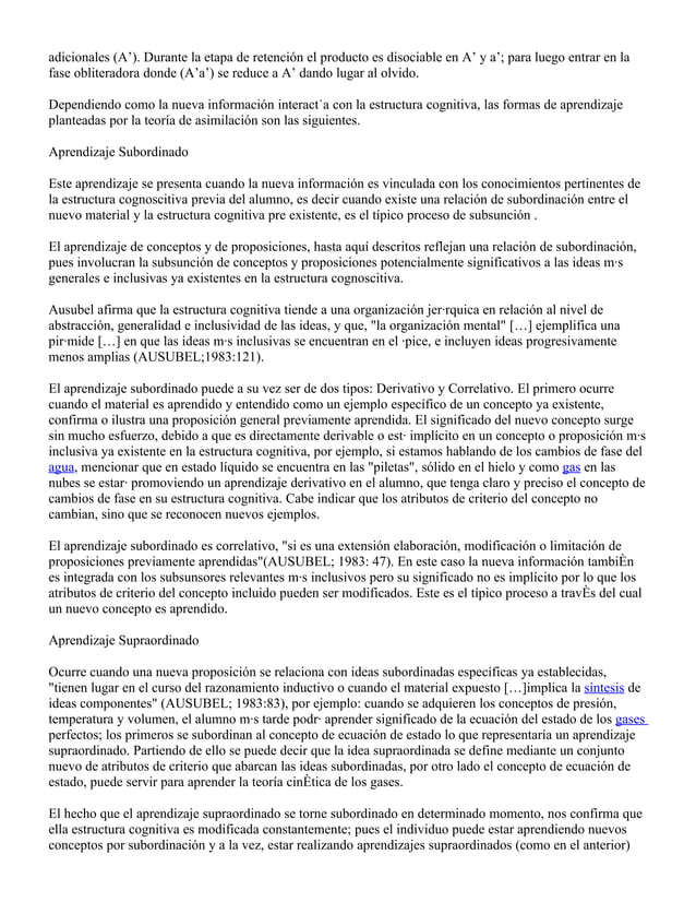 Teoría del aprendizaje significativo de david ausubel | DOC
