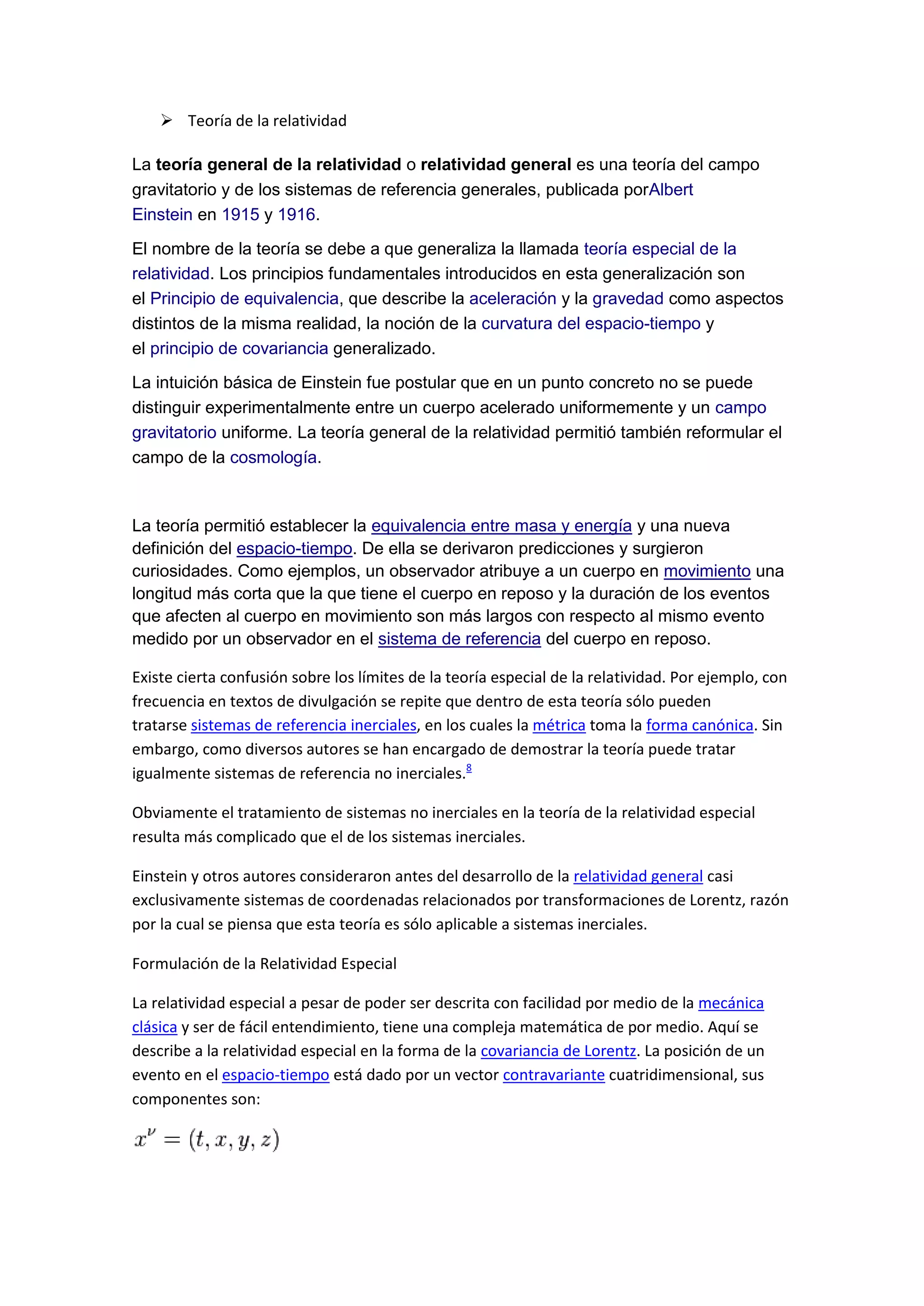 Teoría de la relatividad | DOCX