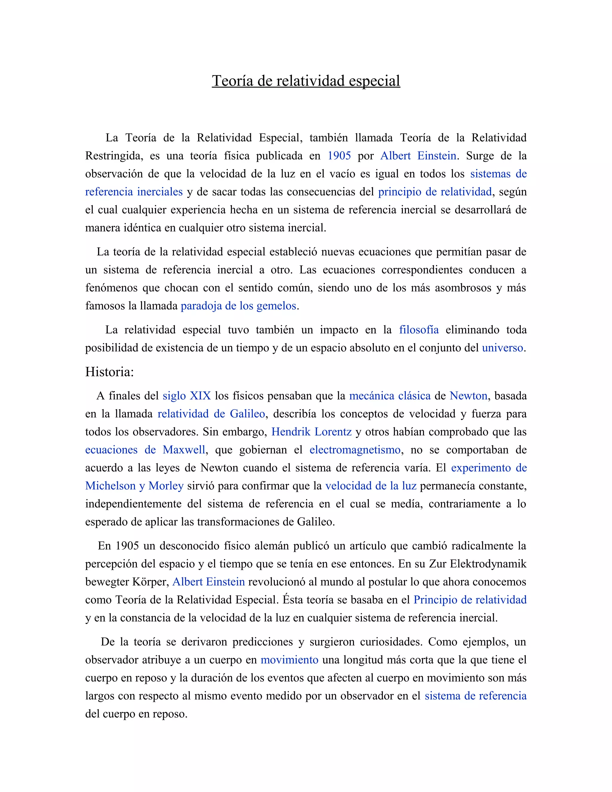 Teoría de la relatividad especial | DOC