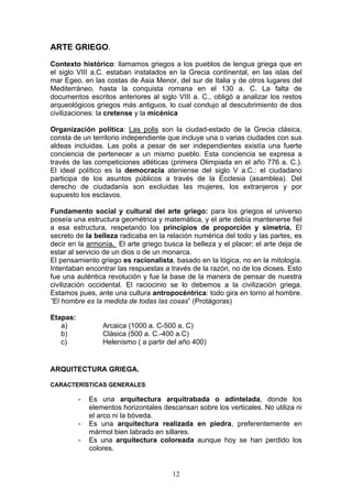 Historia del arte. Arte griego. Apuntes. | PDF