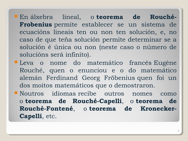 Sistemas de ecuacións lineais. Teorema de Rouchè-Fröbenius | PPT