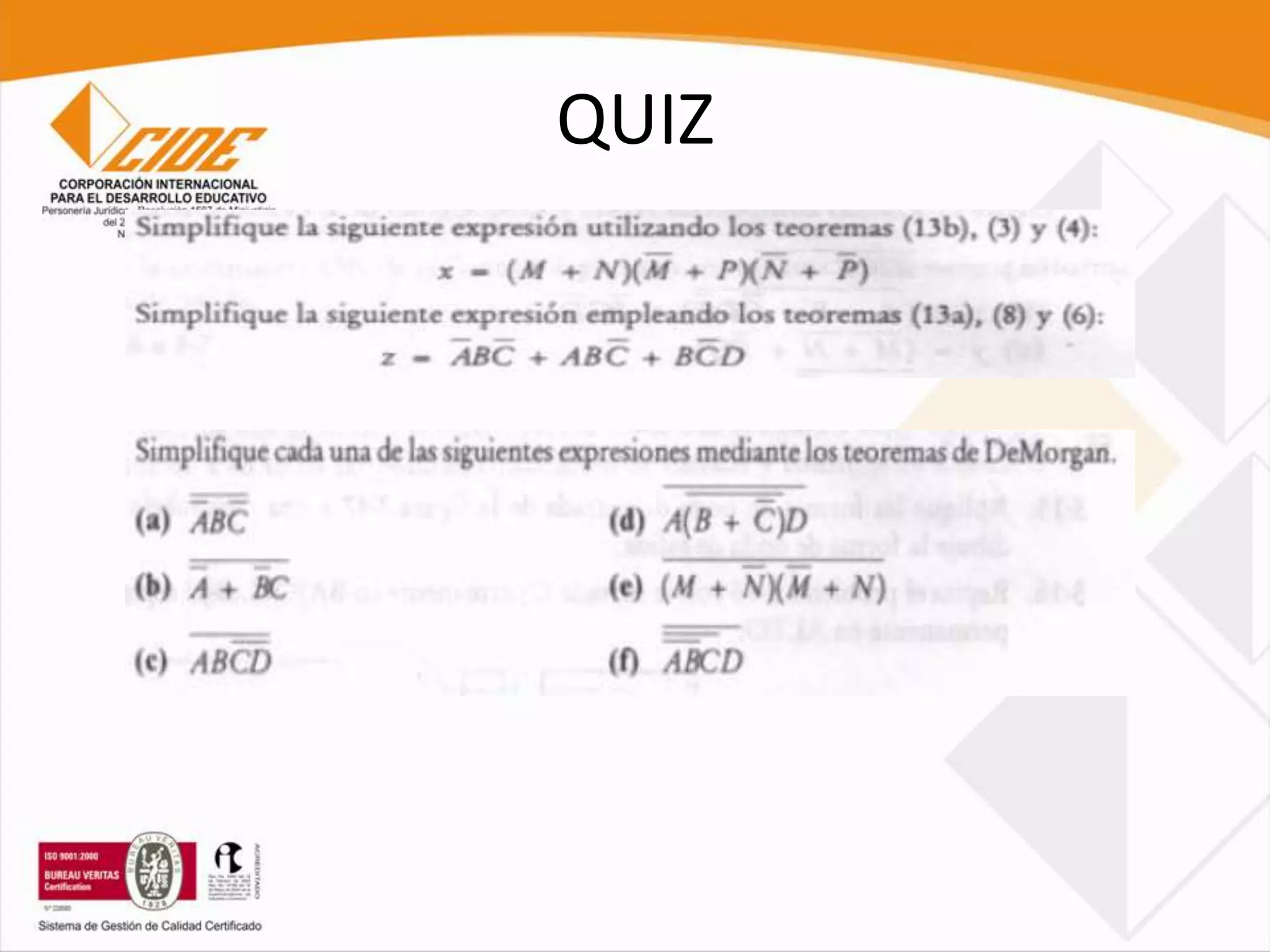 Teoremas de boole y morgan | PPT