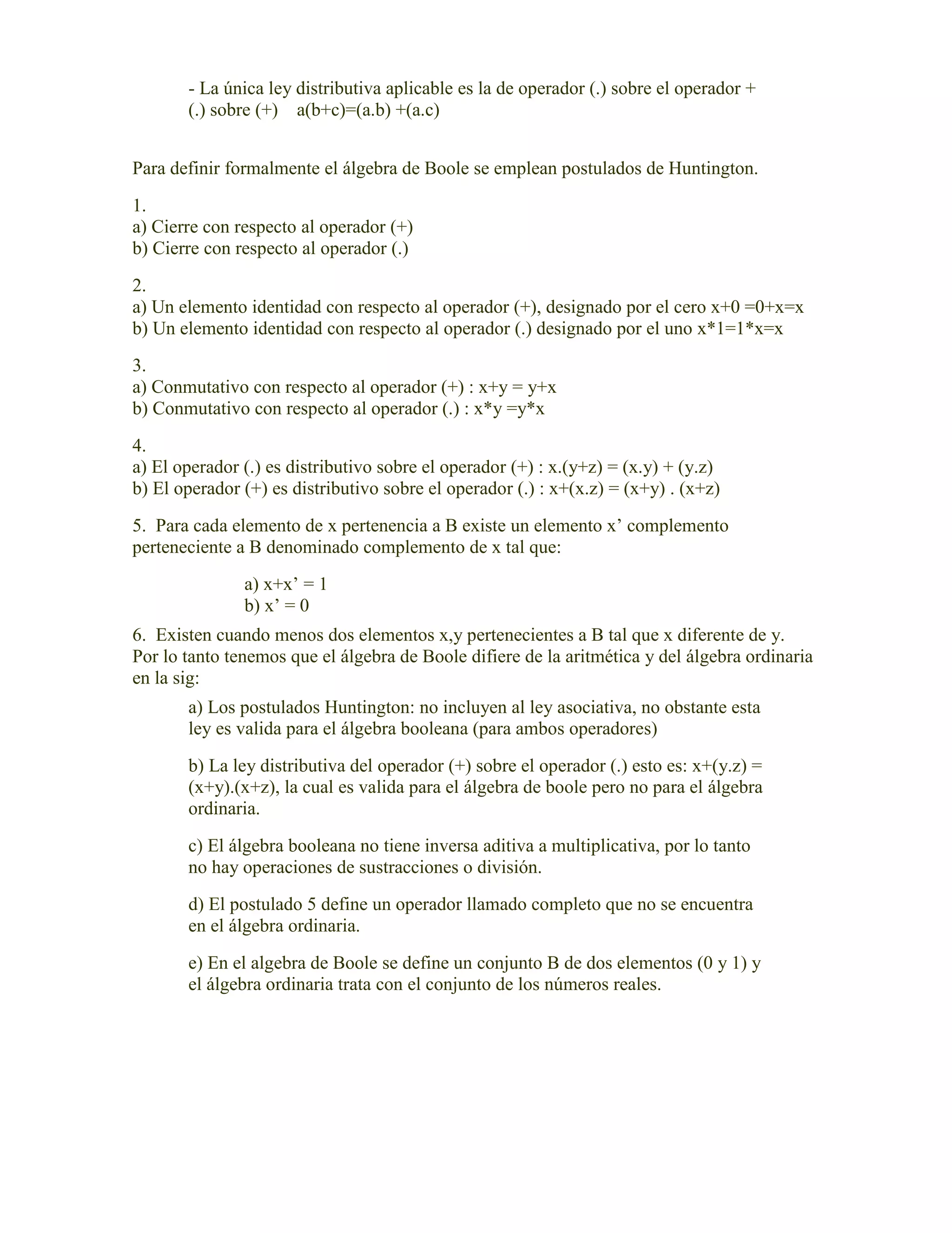 Teoremas y postulados del algebra de boole | PDF
