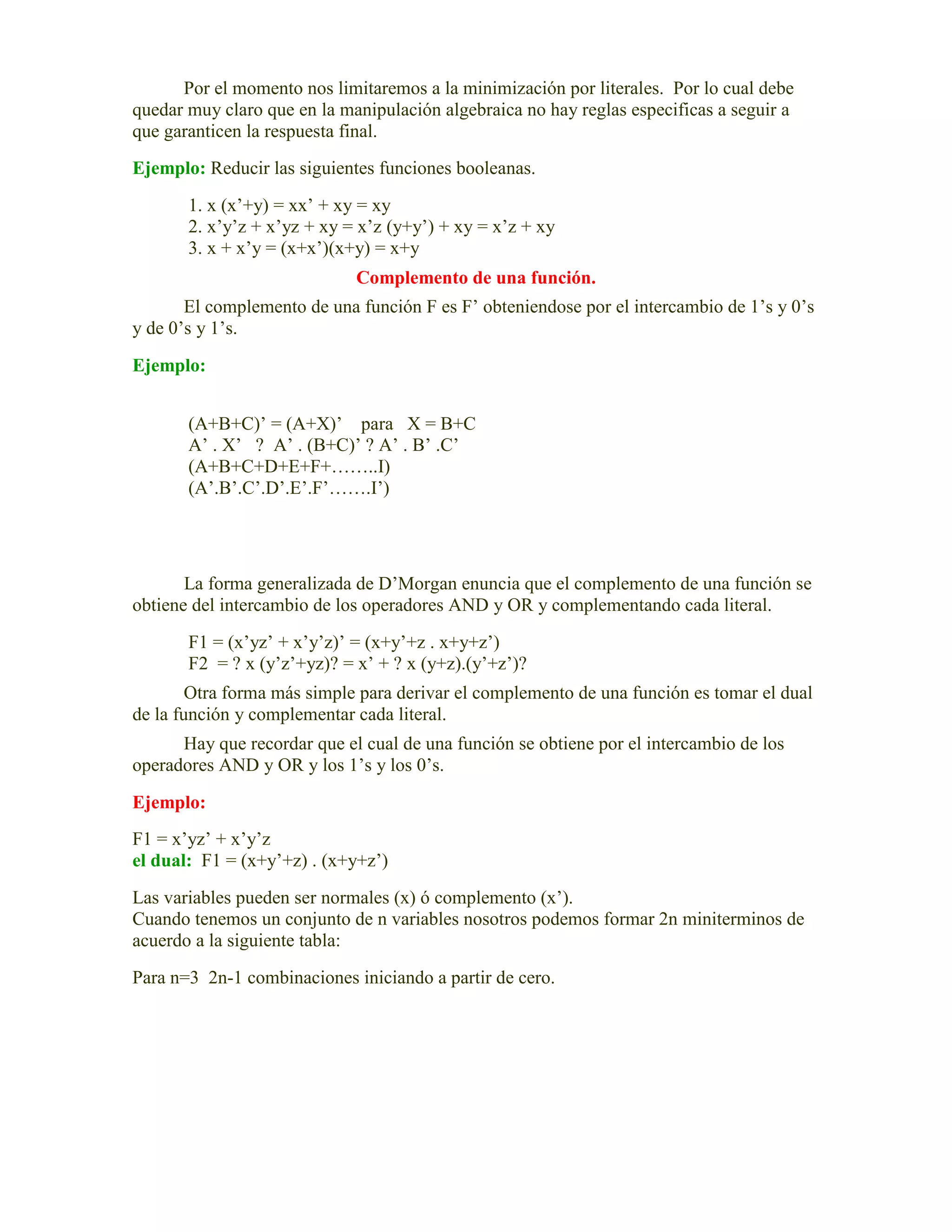 Teoremas y postulados del algebra de boole | PDF