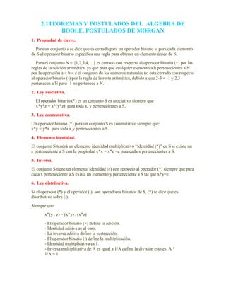 Teoremas y postulados del algebra de boole | DOC