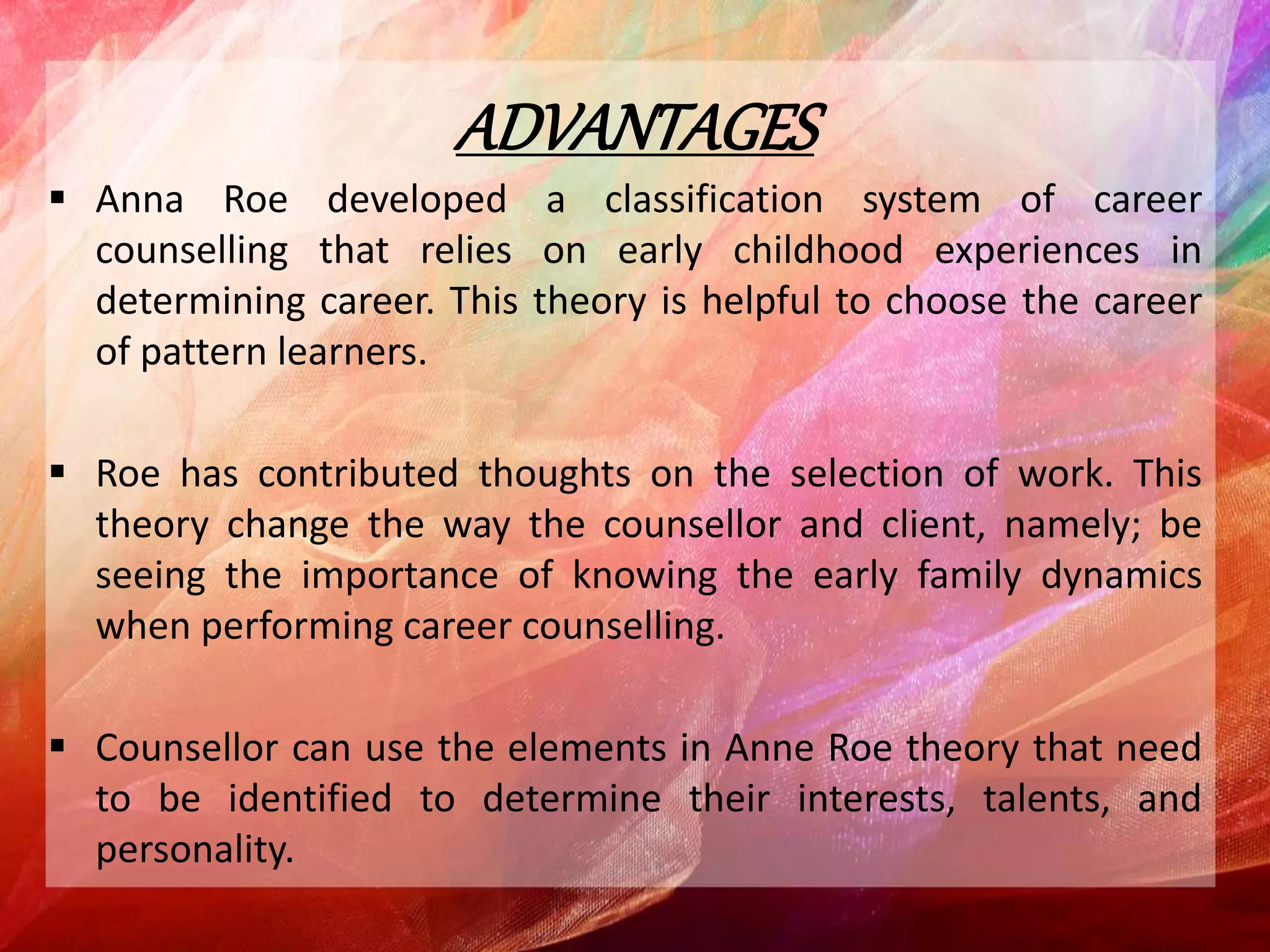 ANNE ROE THEORY OF CAREER CHOICE AND DEVELOPMENT | PPTX