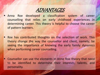 ANNE ROE THEORY OF CAREER CHOICE AND DEVELOPMENT | PPTX