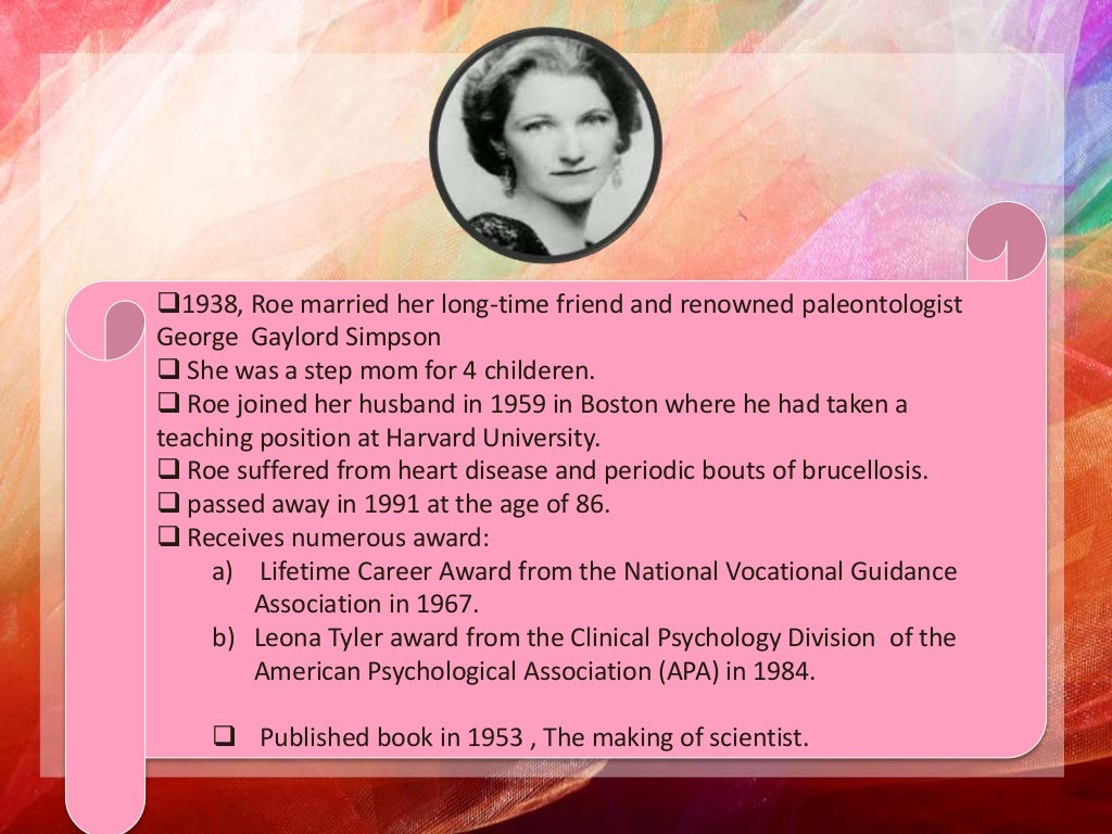 ANNE ROE THEORY OF CAREER CHOICE AND DEVELOPMENT