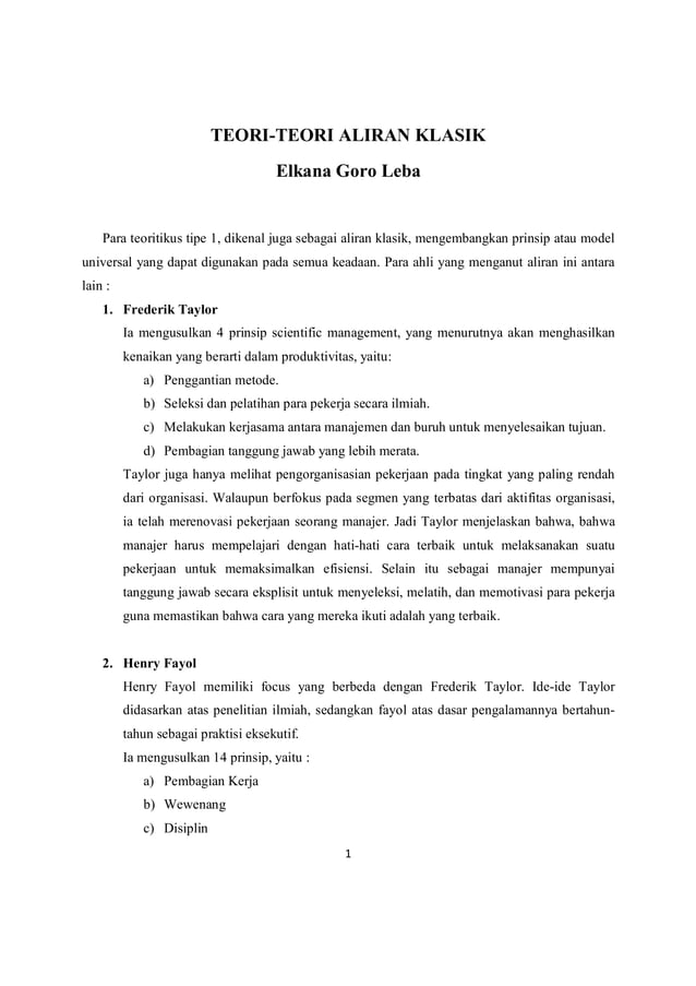 Teori teori aliran klasik | PDF