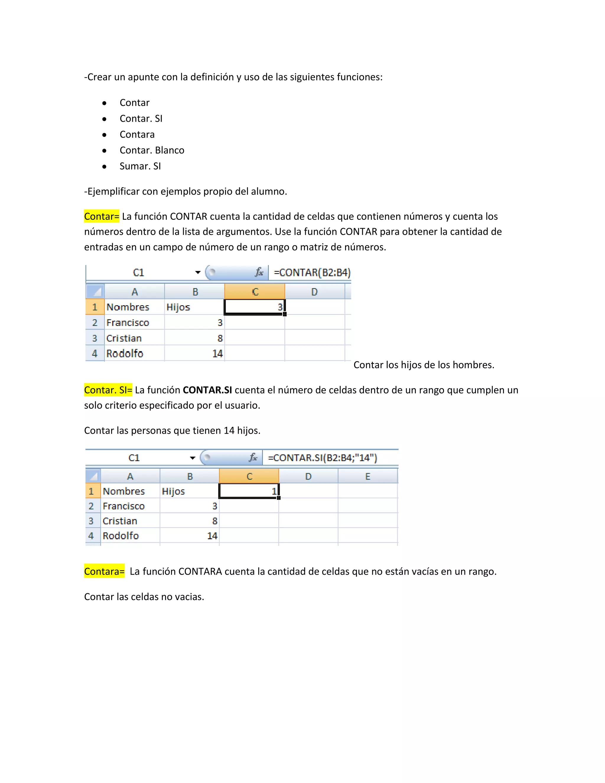 Teoría de la Función Contar | DOCX
