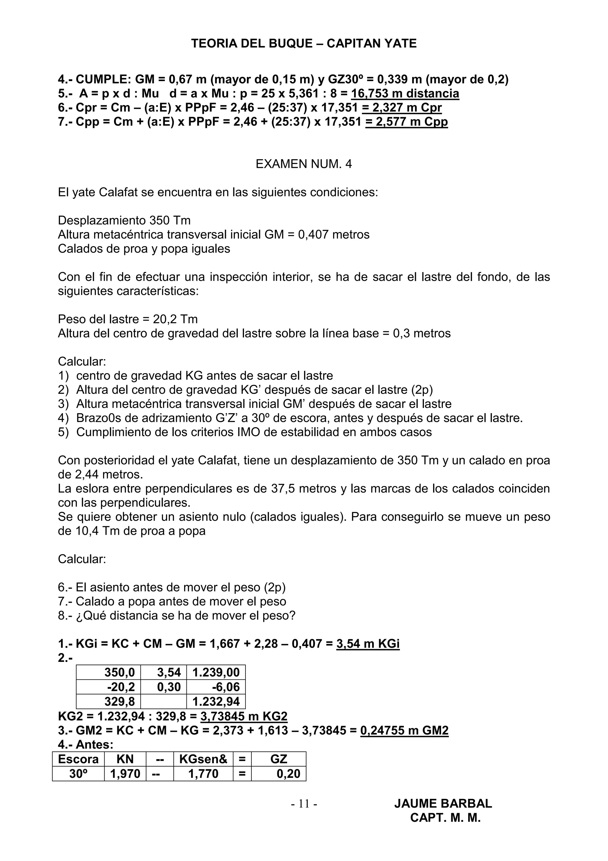 Teoria del buque ejercicios | PDF