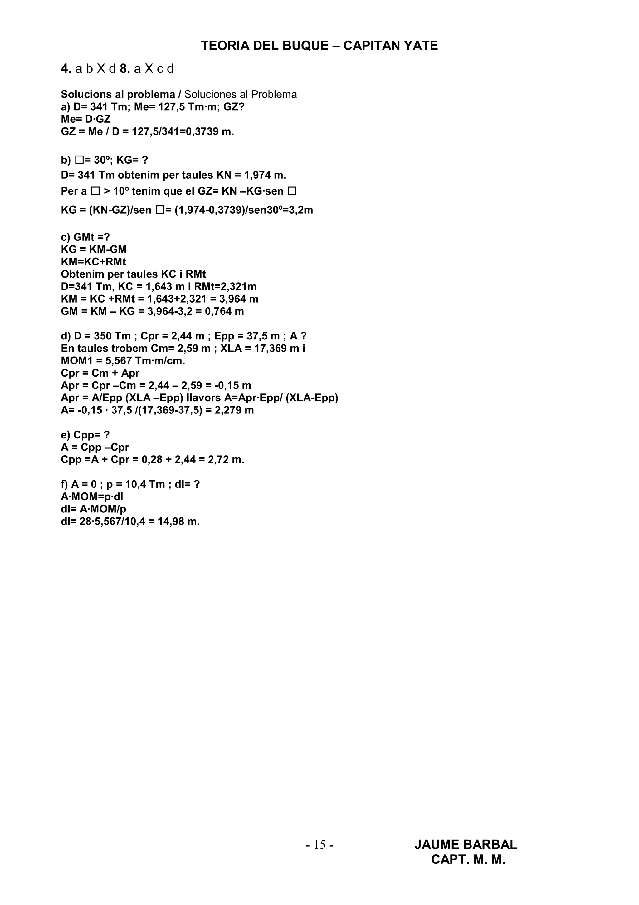 Teoria del buque ejercicios | PDF