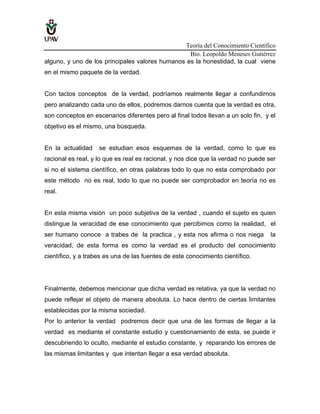 Teoria del conocimiento ensayo Upav | PDF