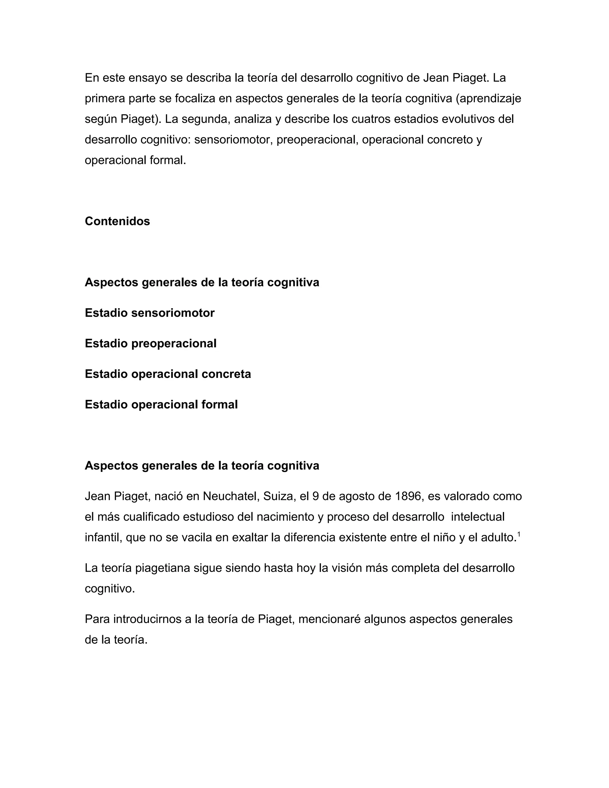 Teoria del desarrollo cognitivo de jean piaget | DOC