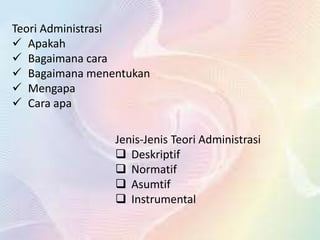 Teori administrasi, kekuatan politik dan reformasi pemerintahan | PPT