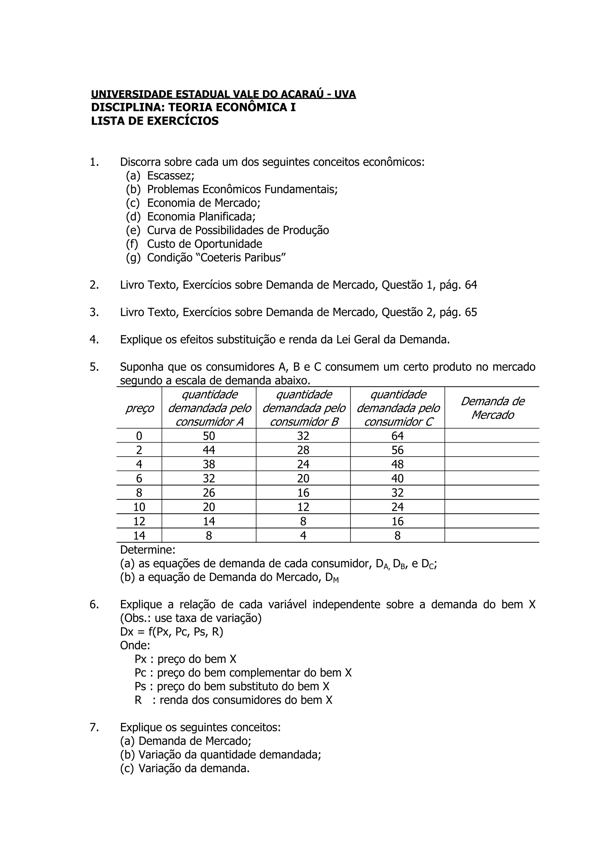 Teoria econômica i lista de exercicios (micro).doc