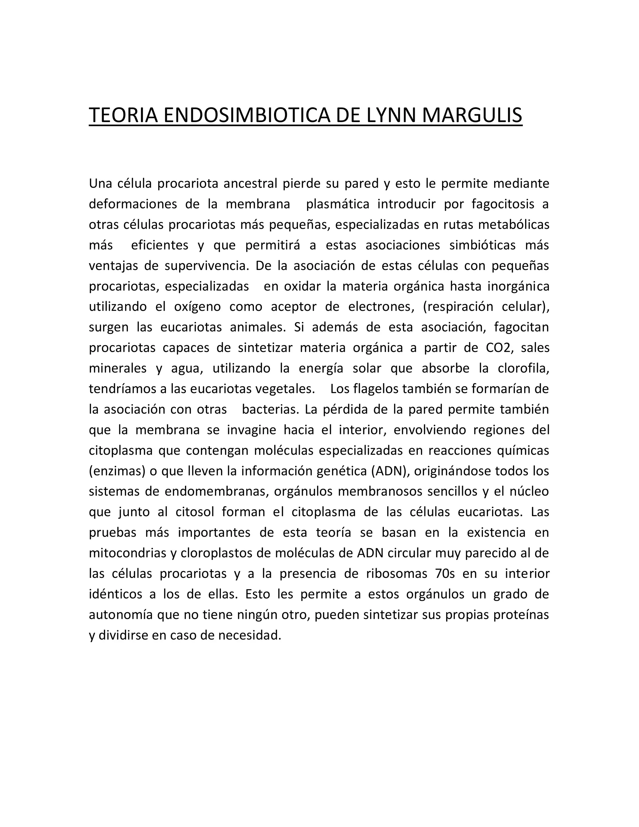 Teoria endosimbiotica (Lynn Margulis) por Ana | PDF