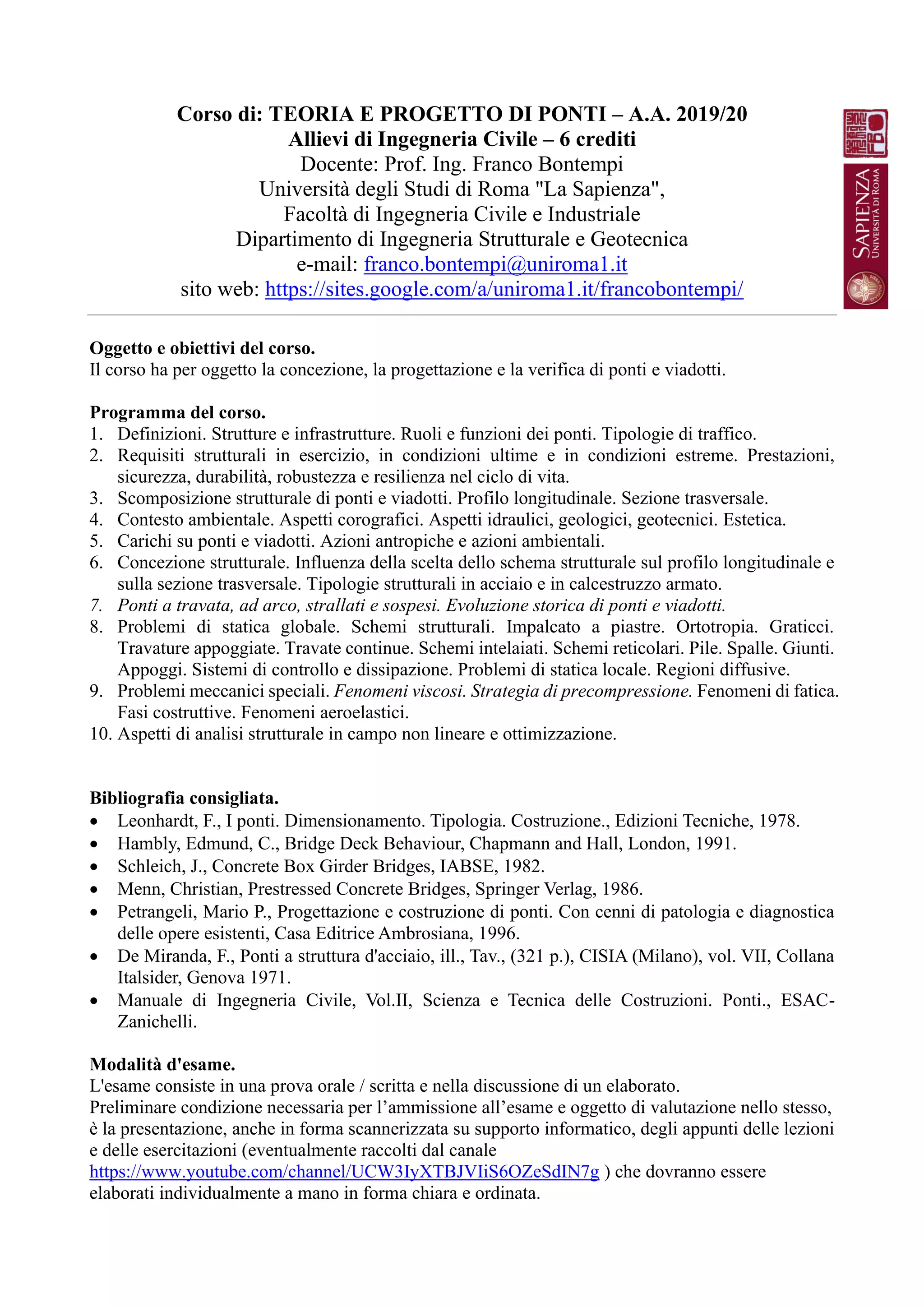 Teoria e progetto di ponti 2019 bontempi | PDF