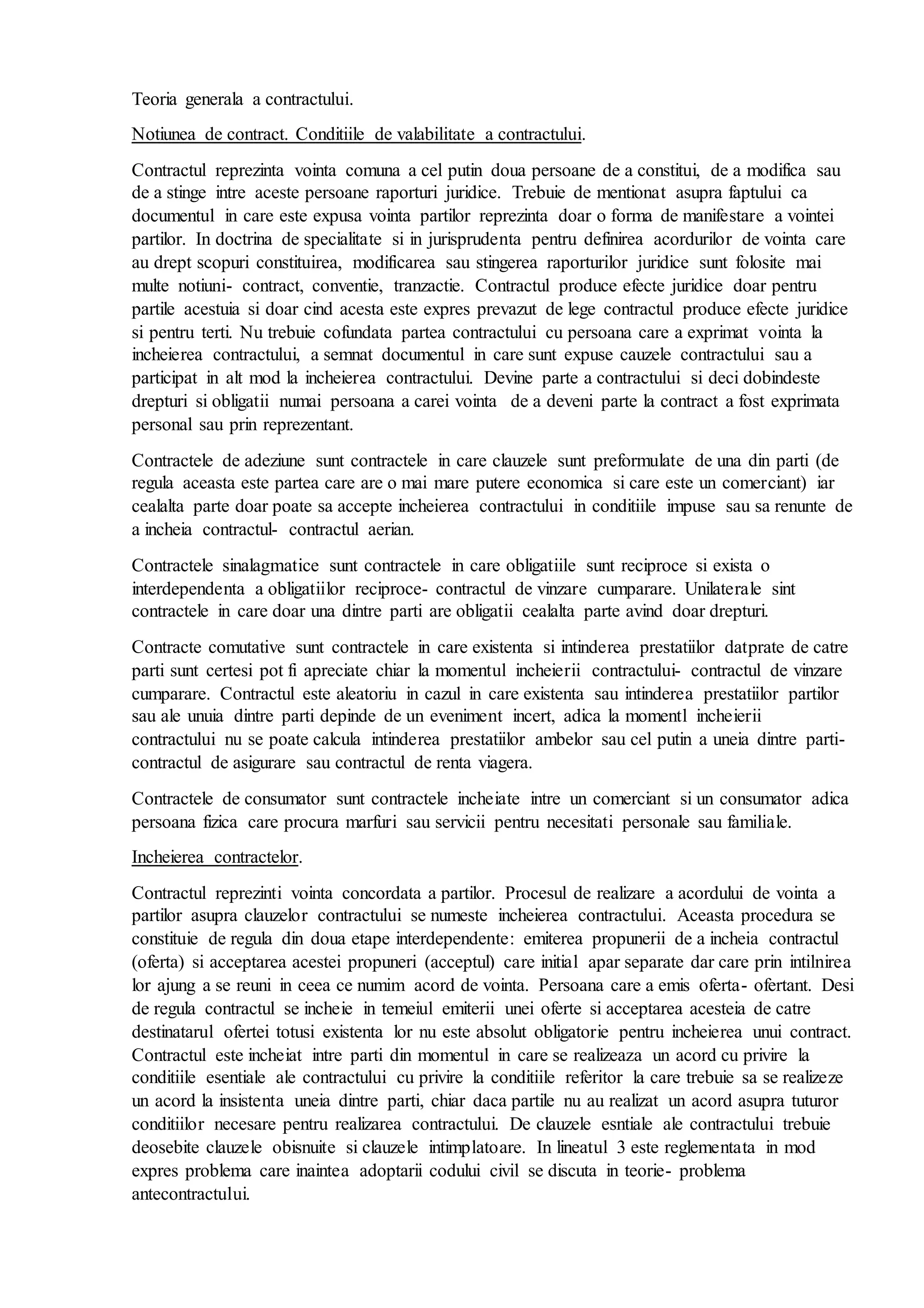 Teoria generala a contractului | DOCX