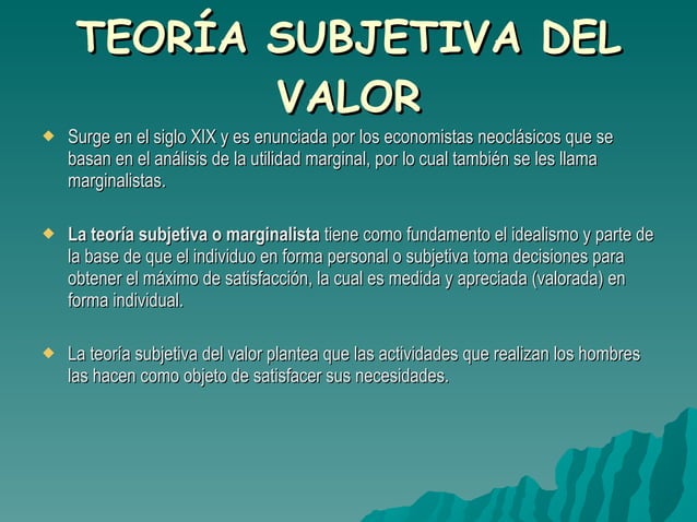 Teoria subjetiva del valor | PPT