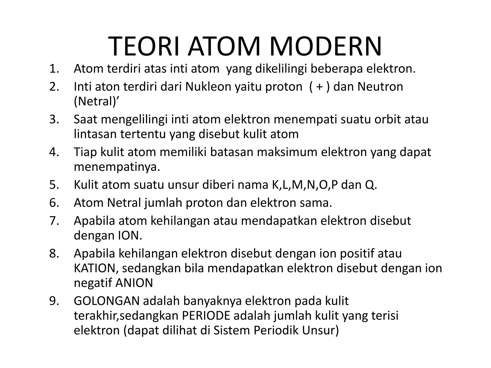 TEORI ATOM MODERN partikel penyusun makhluk hidup. materi Kelas 9 ppt | PPT
