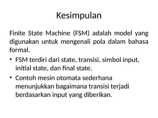 Teori Bahasa dan Otomata - Pertemuan I (Finite State Machine) | PPTX