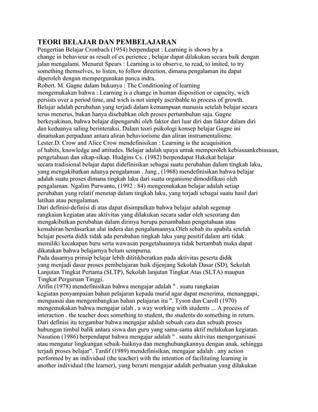Teori belajar dan pembelajaran | PDF