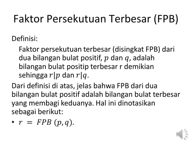 materi kuliah matematika FPB teori bilangan | PPT