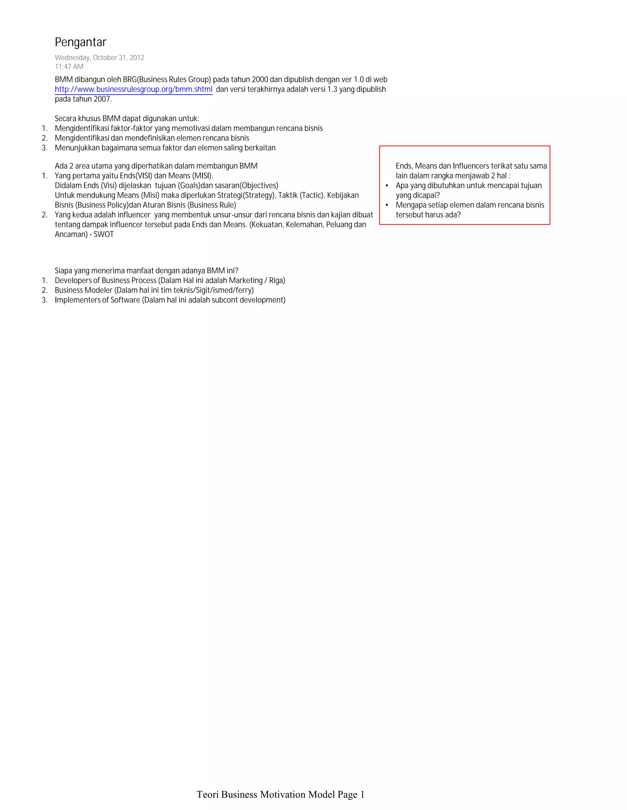 Teori business motivation model | PDF