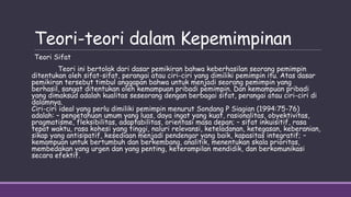 Teori dan arti penting kepemimpinan | PPT
