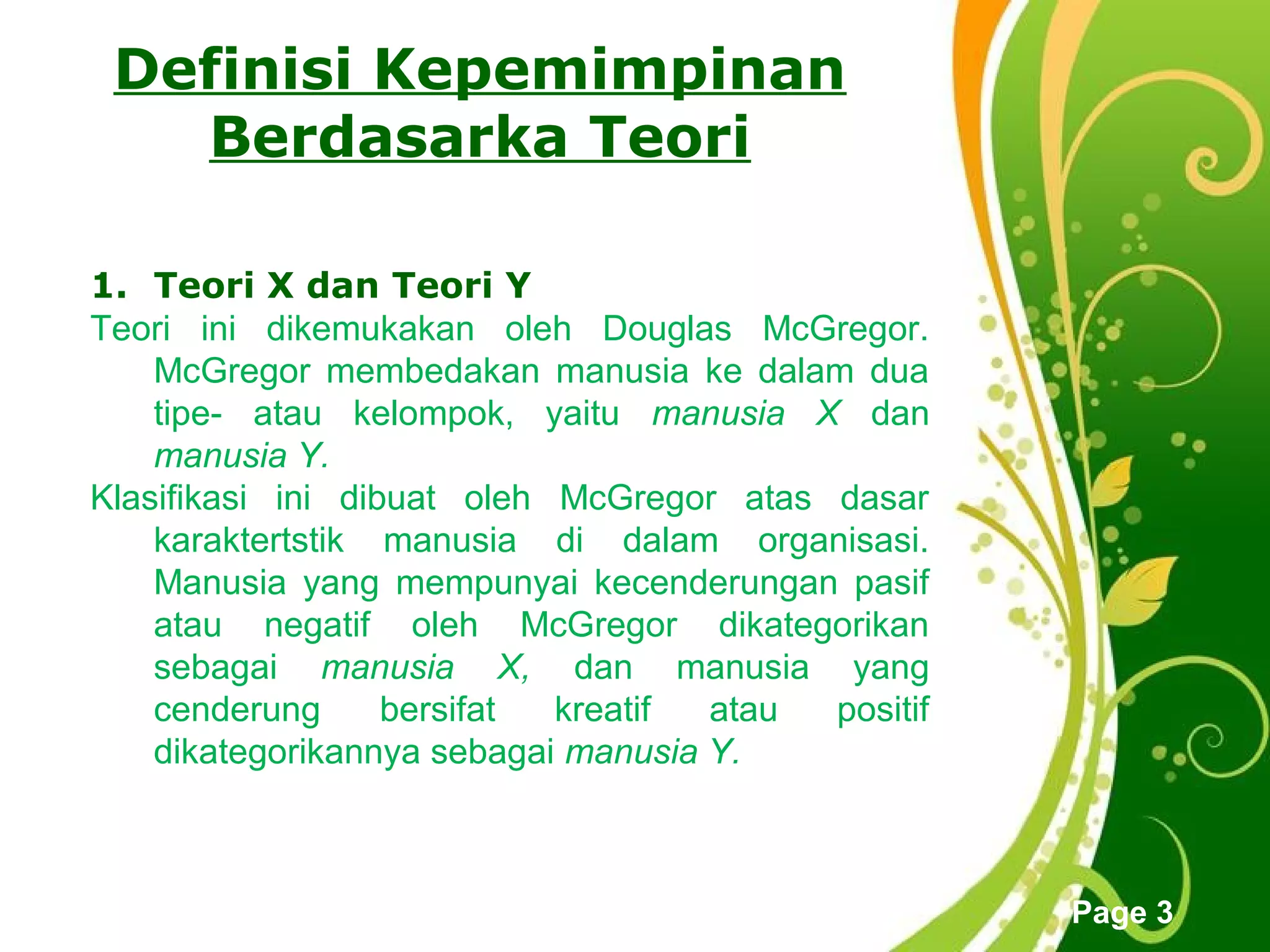 Teori Kepemimpinan dan Karakteristik Pemimpin yang Efektif | PPT