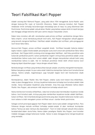 Teori falsifikasi karl | DOCX