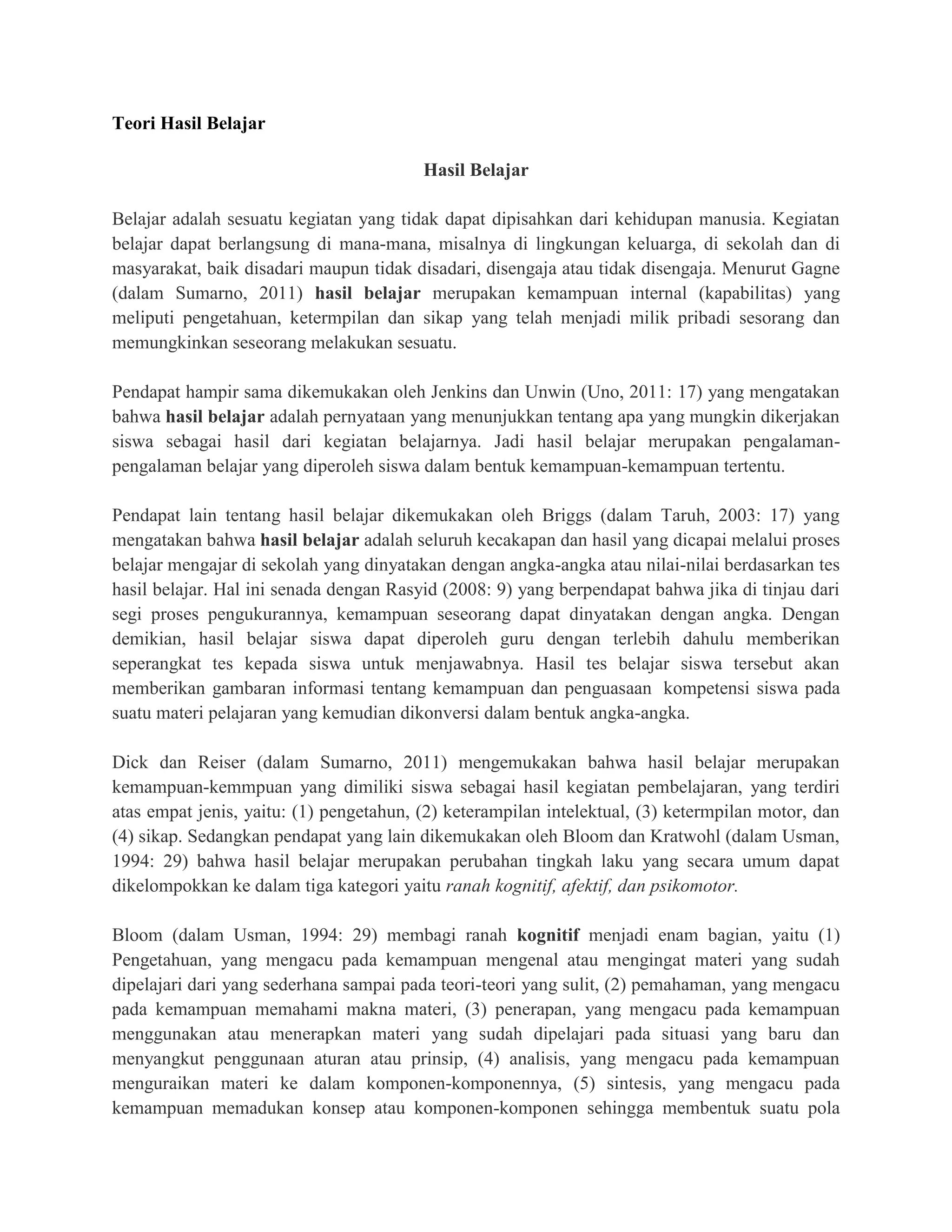 Teori hasil belajar Menurut Para Ahli | DOCX