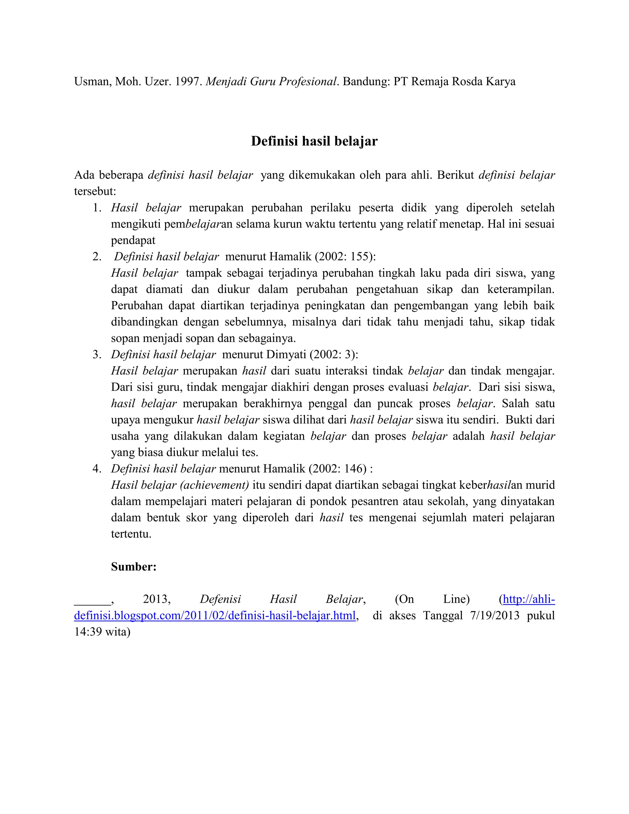 Teori hasil belajar Menurut Para Ahli | DOCX