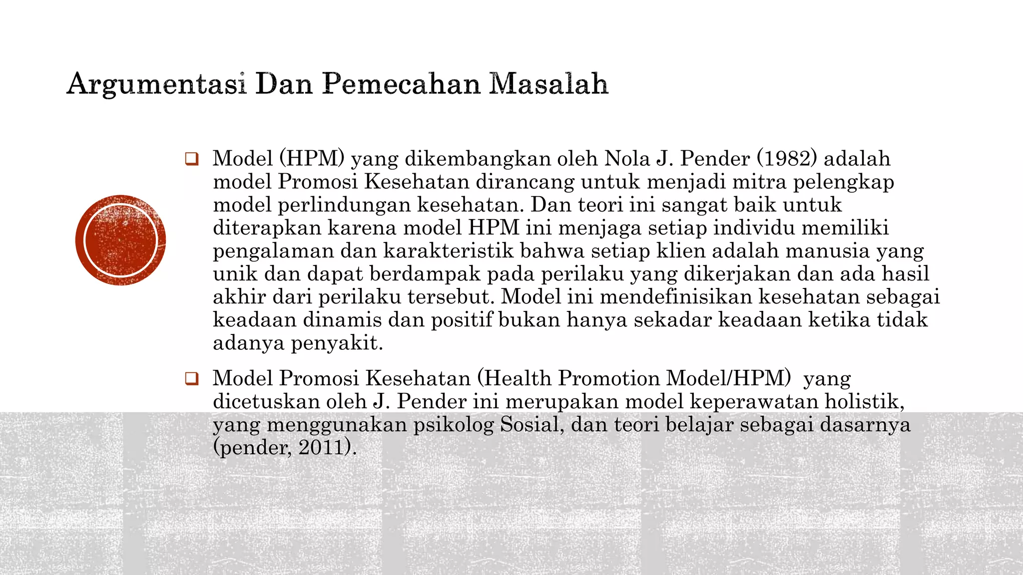 Teori Health promotion model (HPM) | PPTX