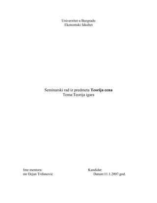 Teorija igara teorija cena | PDF